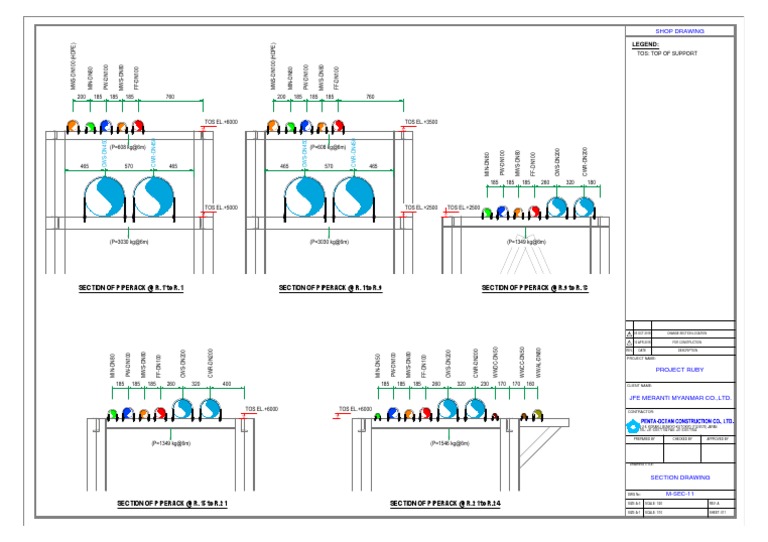 Section of Piperack at R.1' To R.1 Section of Piperack at R.9 To R.13 ...