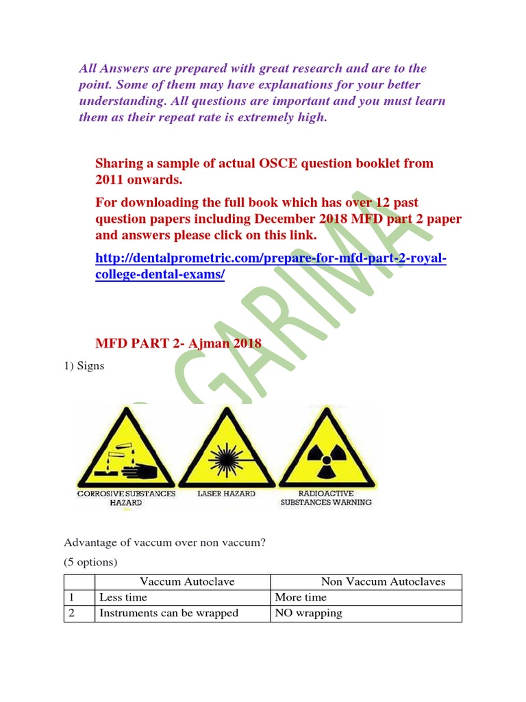 MFD OSCE Sample Papers With Link To Full Version | PDF | Dentistry ...