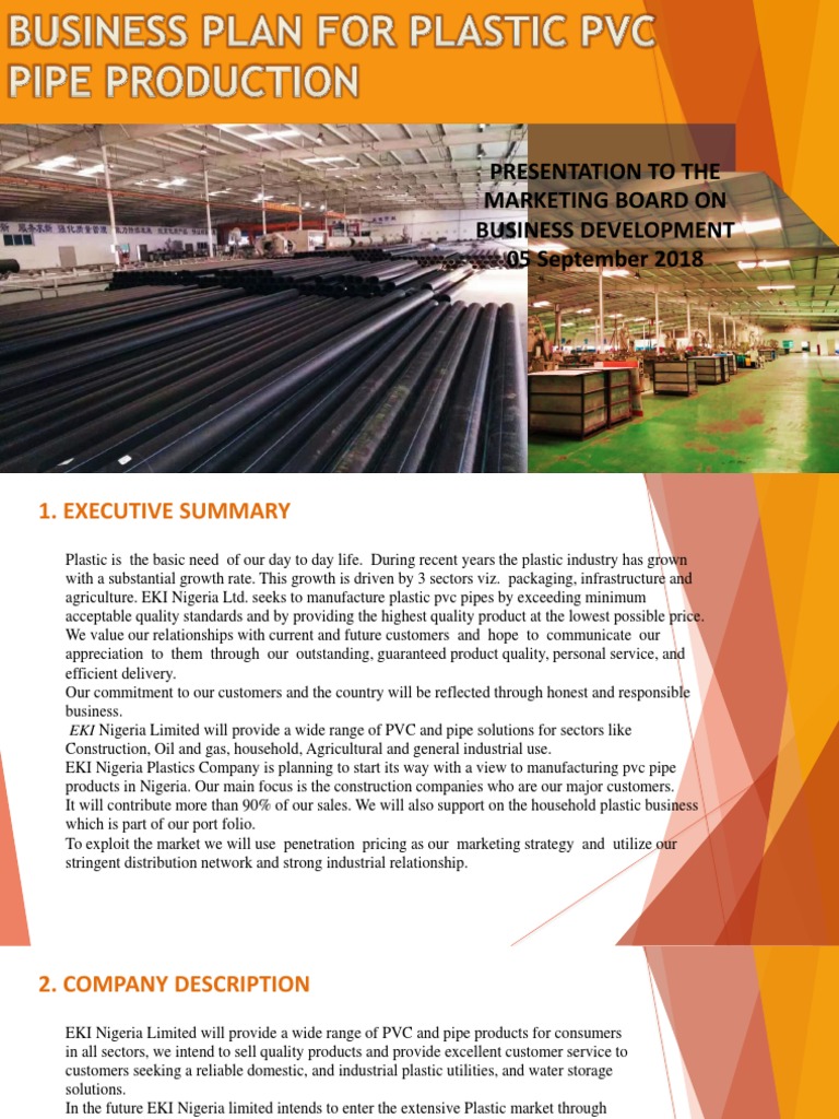 PVC Pipe Manufacturing Business Plan | PDF | Plastic | Polyvinyl Chloride