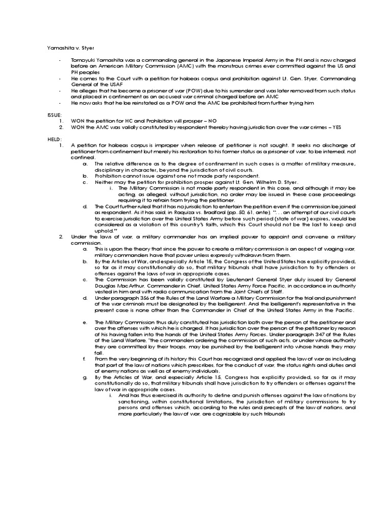 Yamashita v. Styer: The Supreme Court Upholds the Validity and ...