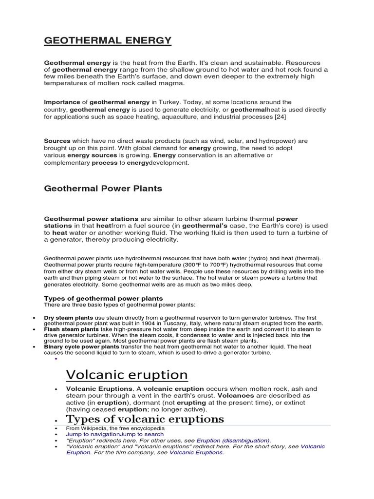 Volcanic Eruption: Geothermal Energy | PDF | Types Of Volcanic ...