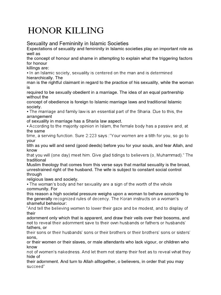 Honour Killing | PDF | Marriage | Family