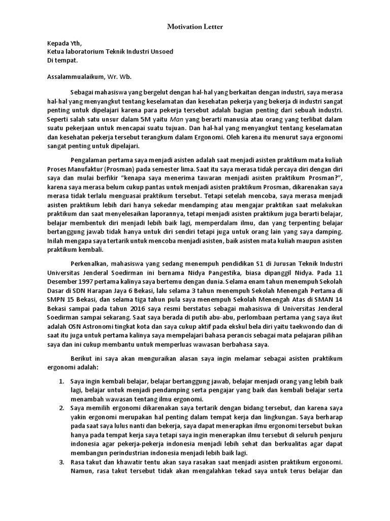 Contoh Motivation Letter | PDF