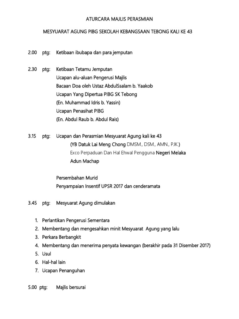 Aturcara Majlis Perasmian Pibg | PDF