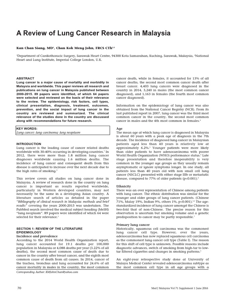 A Review of Lung Cancer Research in Malaysia | PDF | Non Small Cell ...