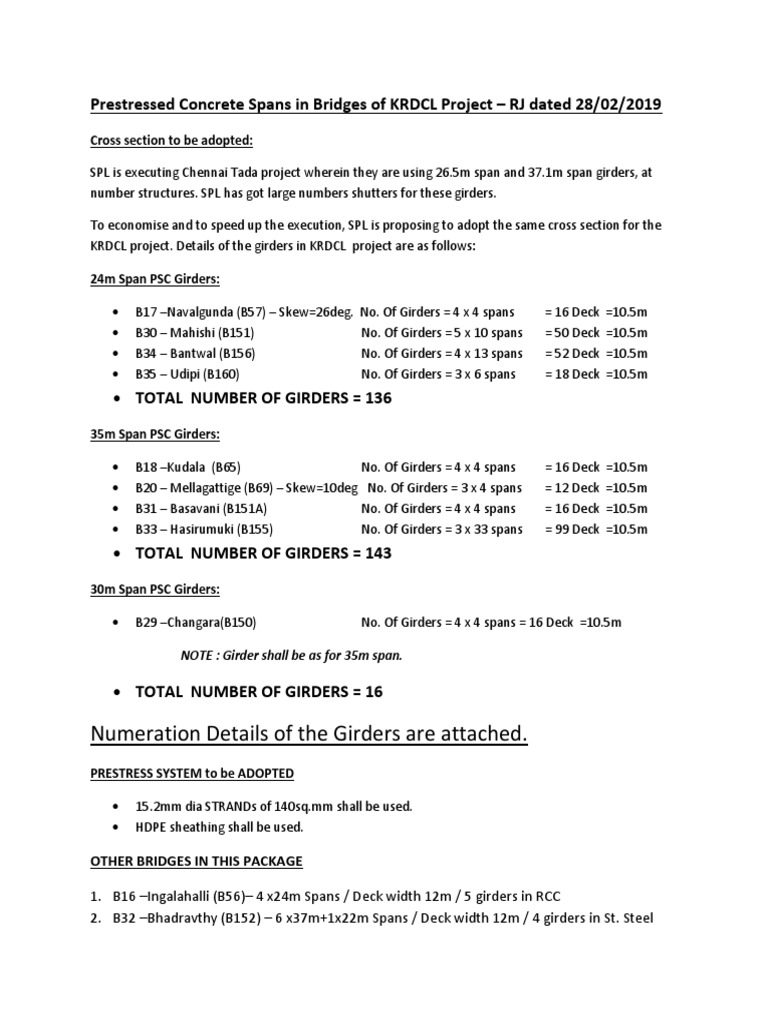 KRDCL - Girder Details | PDF