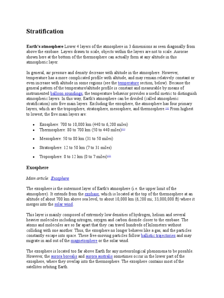 Stratification: Earth's Atmosphere Lower 4 Layers of The Atmosphere in ...