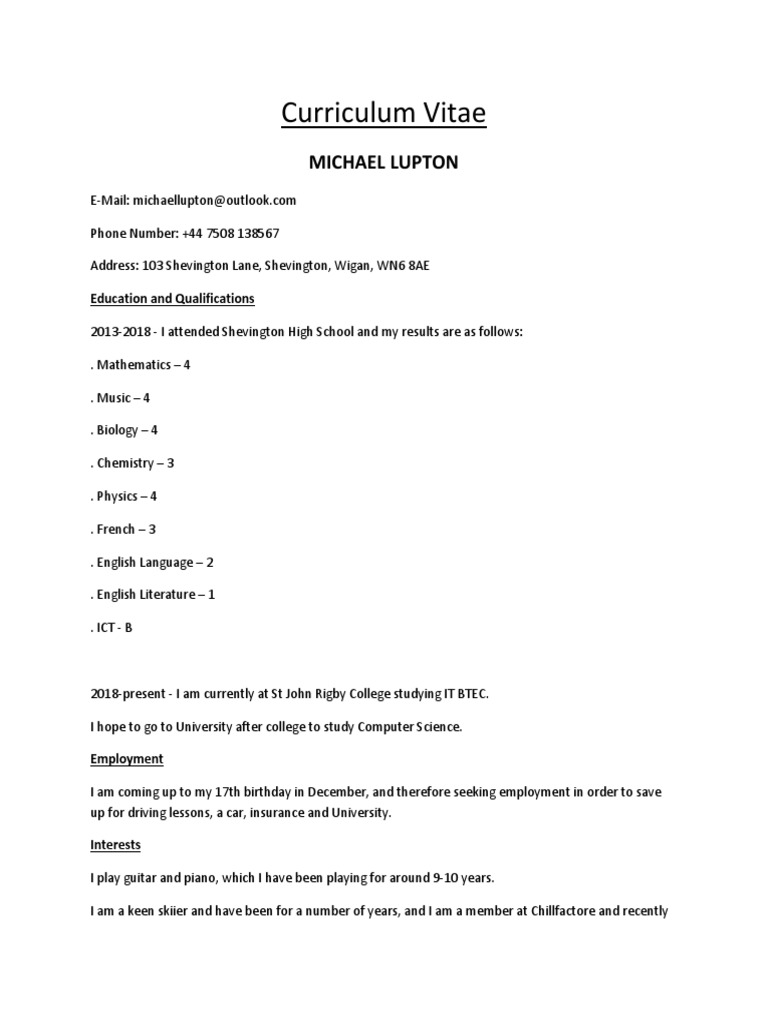Curriculum Vitae: Michael Lupton | PDF