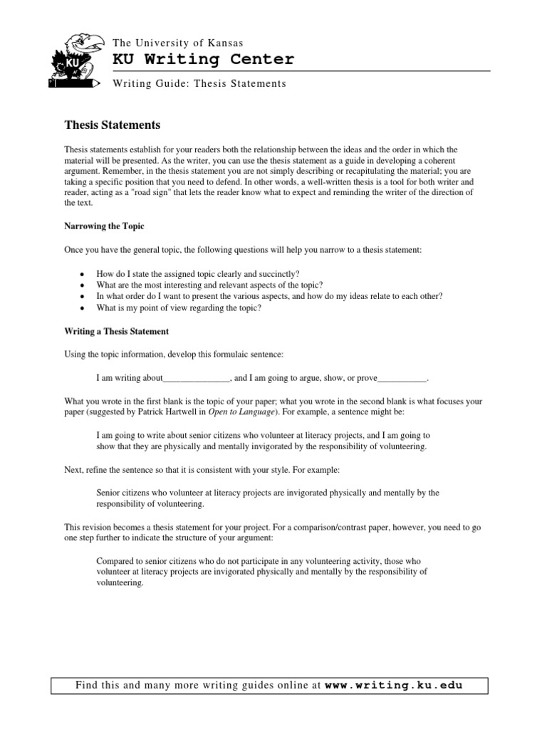 KU Writing Center: Thesis Statements | PDF | Thesis | Plato