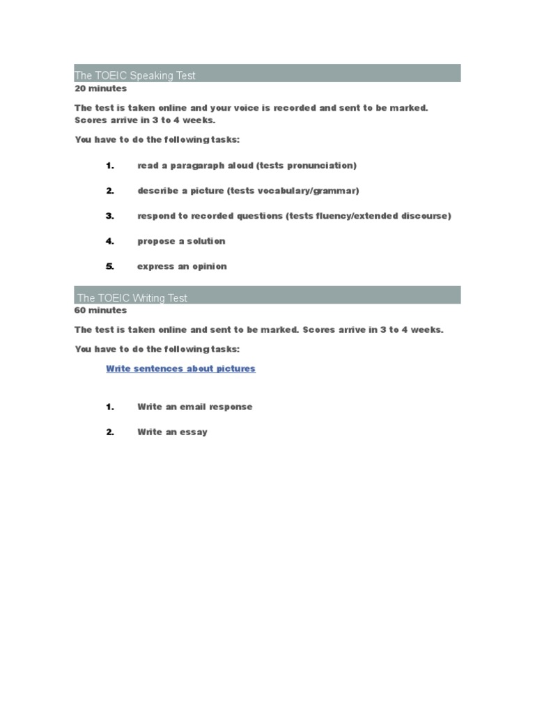TOEIC Speaking and Writing Overview | PDF