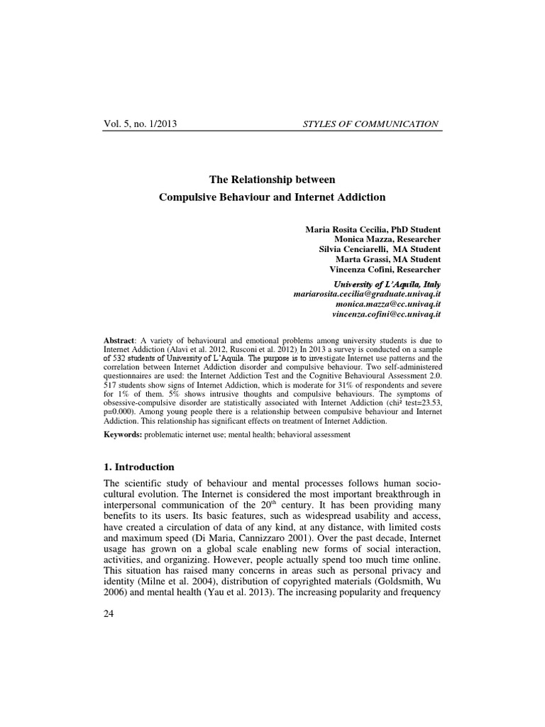 Compulsive Behaviour and Internet Addiction | PDF | Obsessive ...