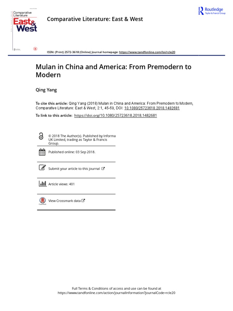 Mulan in China and America From Premodern To Modern PDF | PDF ...