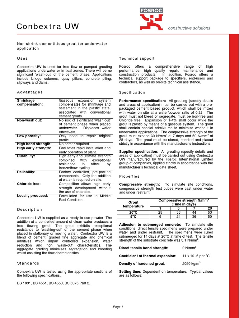Conbextra UW: Constructive Solutions | PDF | Thermal Expansion | Concrete