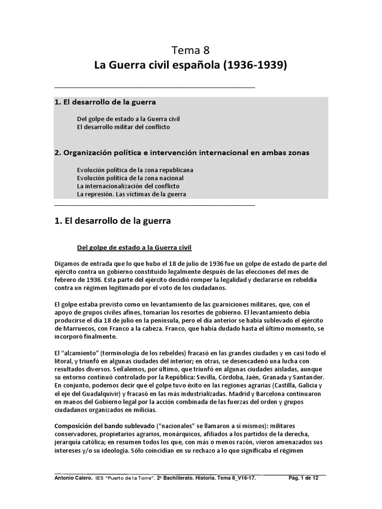 Desarrollo de la Guerra Civil Española | PDF | Francisco franco ...