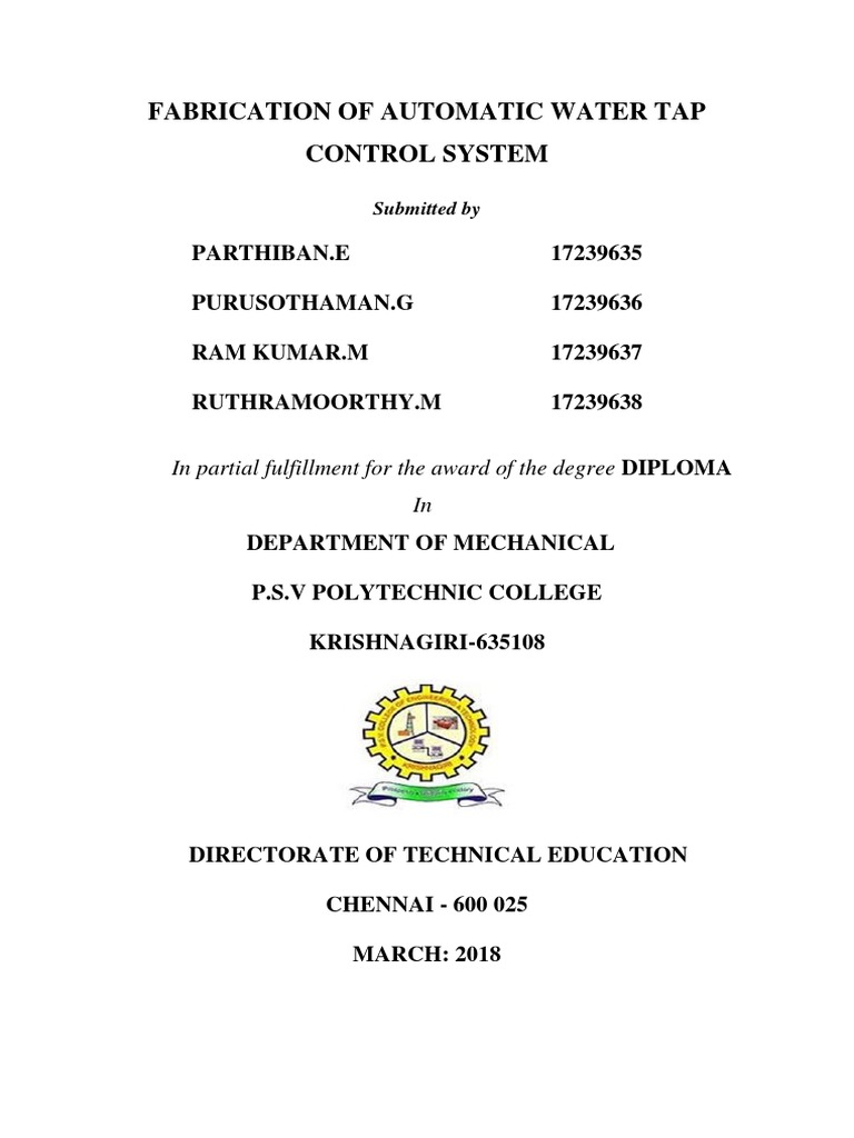 Fabrication of Automatic Water Tap Control System | PDF | Relay ...