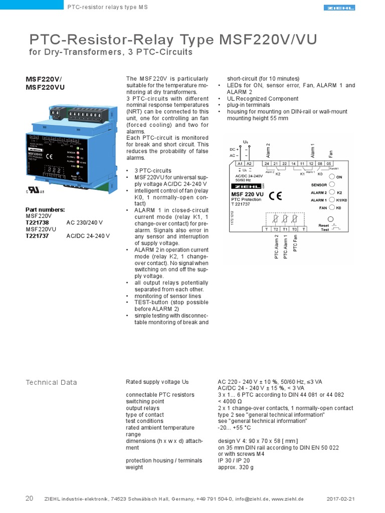MSF220V MSF220VU Datasheet e ZIEHL 2017-02-21 | PDF | Relay ...