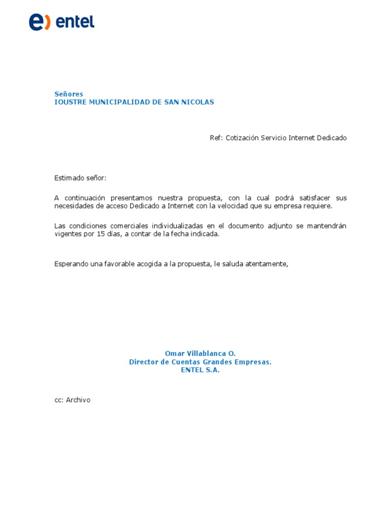 Cotizacion Internet Dedicado Aumento Ancho de Banda | PDF | Internet ...