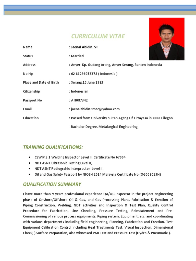 Curriculum Vitae: Training Qualifications | PDF | Nondestructive ...