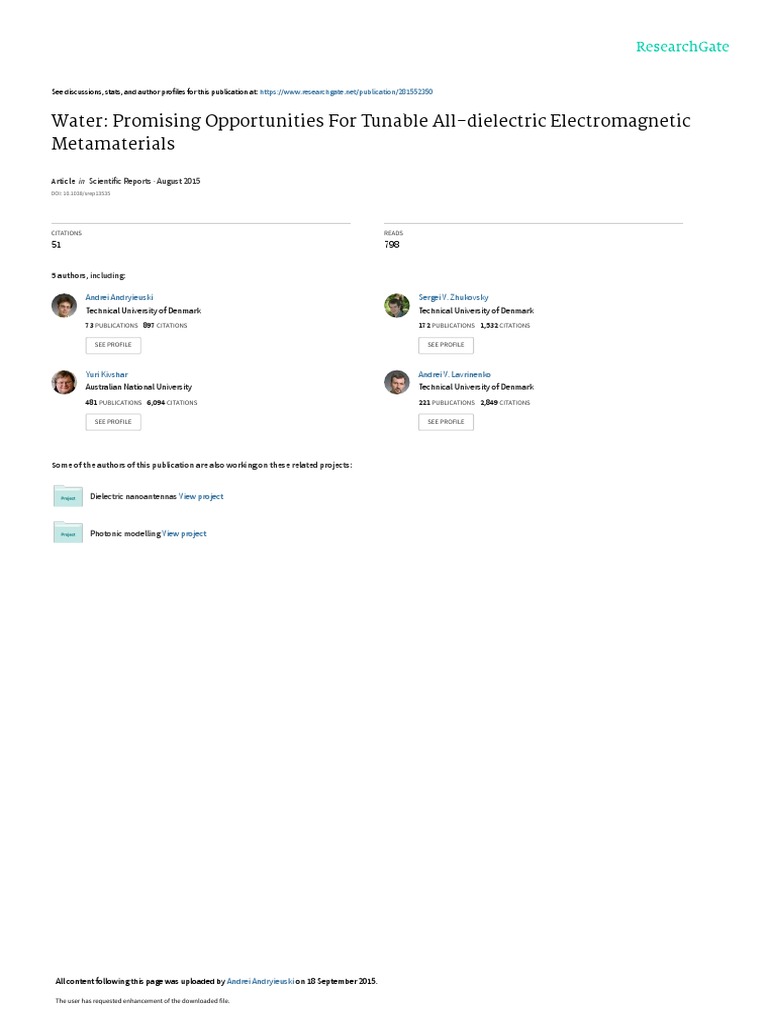 Water Promising Opportunities For Tunable All-Dielectric ...