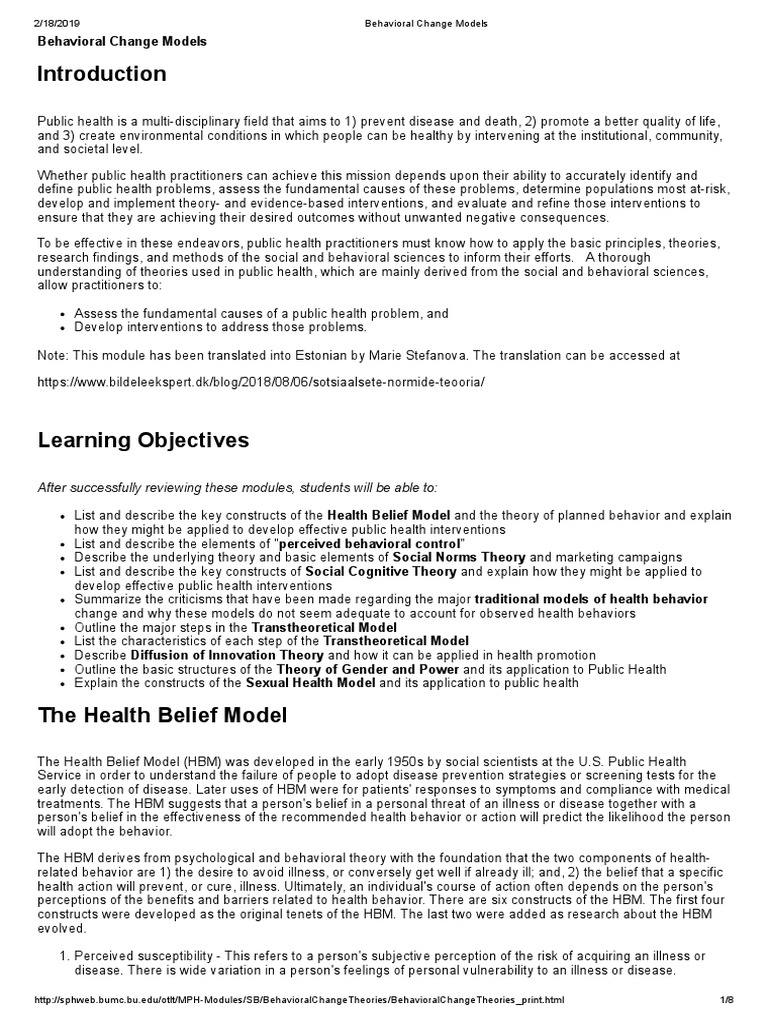Behavioral Change Models | PDF | Behavior | Psychology