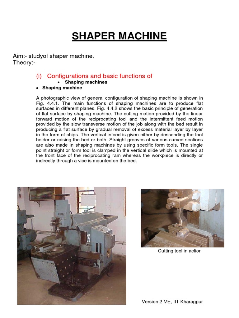Shaper Machine: (I) Configurations and Basic Functions of | PDF ...