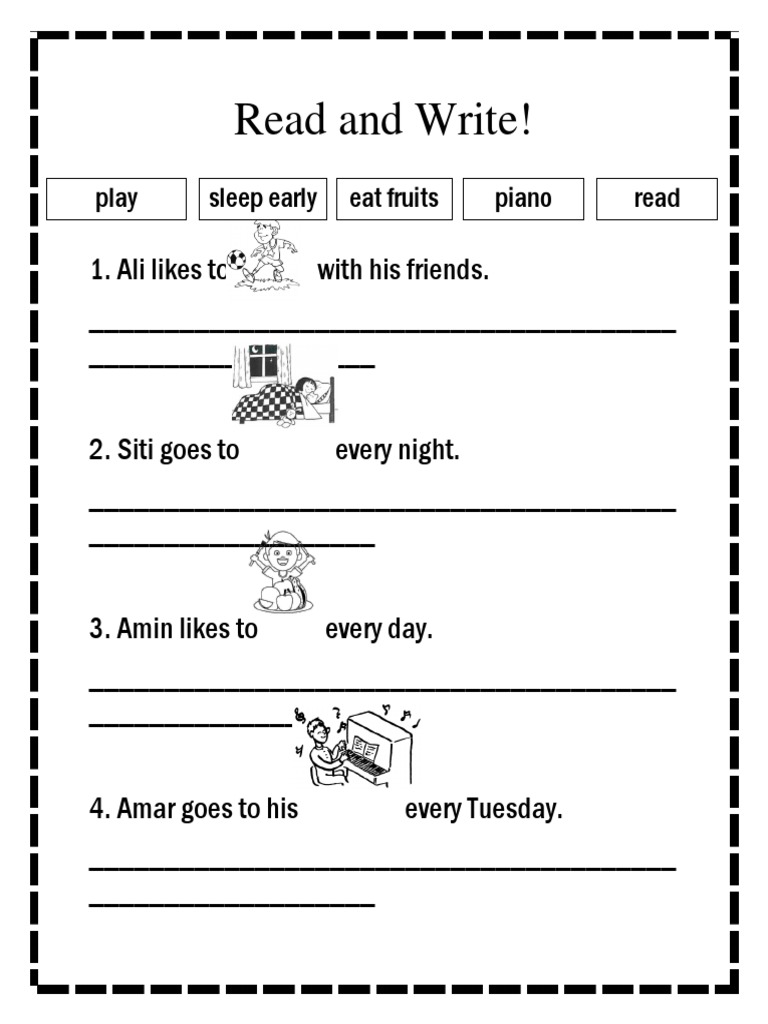 Read and Write!: Play Football Sleep Early Eat Fruits Piano Class Read ...