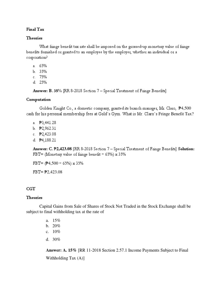 Final Tax Theories and Computations Guide | PDF | Income Tax | Tax ...