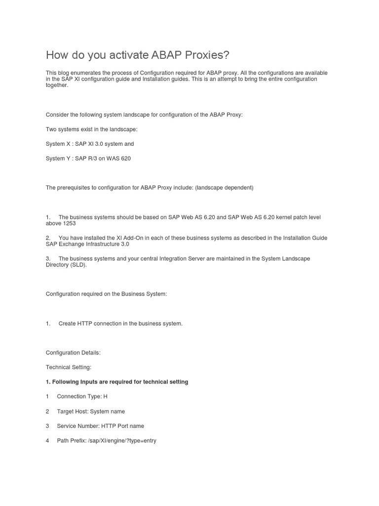 How Do You Activate Abap Proxies 1 Following Inputs Are Required For Technical Setting Pdf 