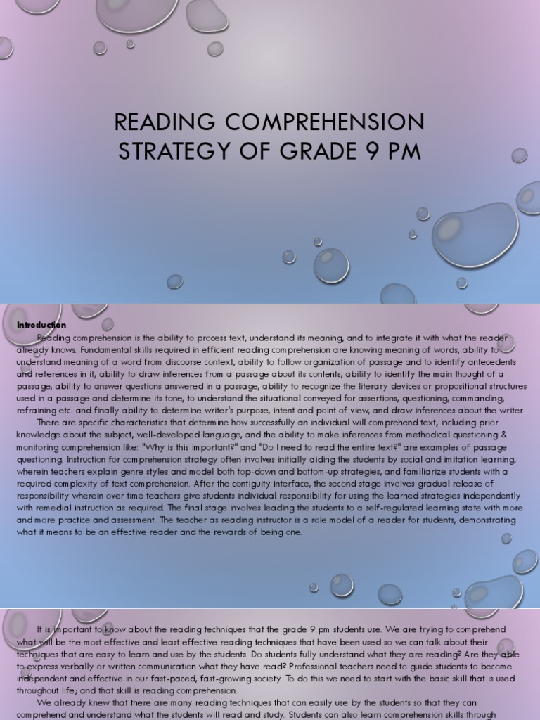 Reading Comprehension of Grade 9 PM | PDF | Reading Comprehension ...