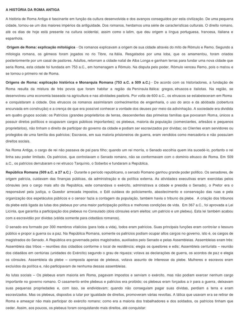 Texto Roma 6 Ano | PDF | Roma Antiga | Augustus