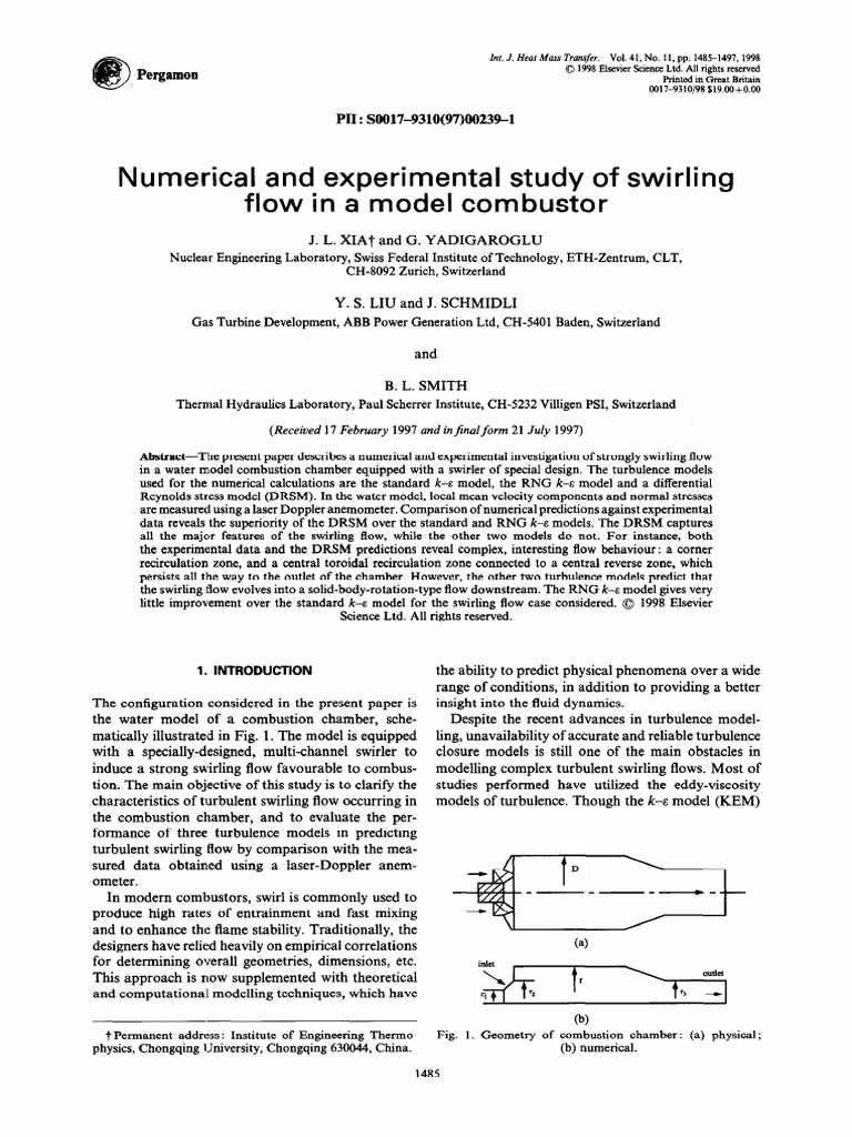 Numerical and Experimental Study of Swirling Flow in A Model Combustor | PDF | Turbulence ...