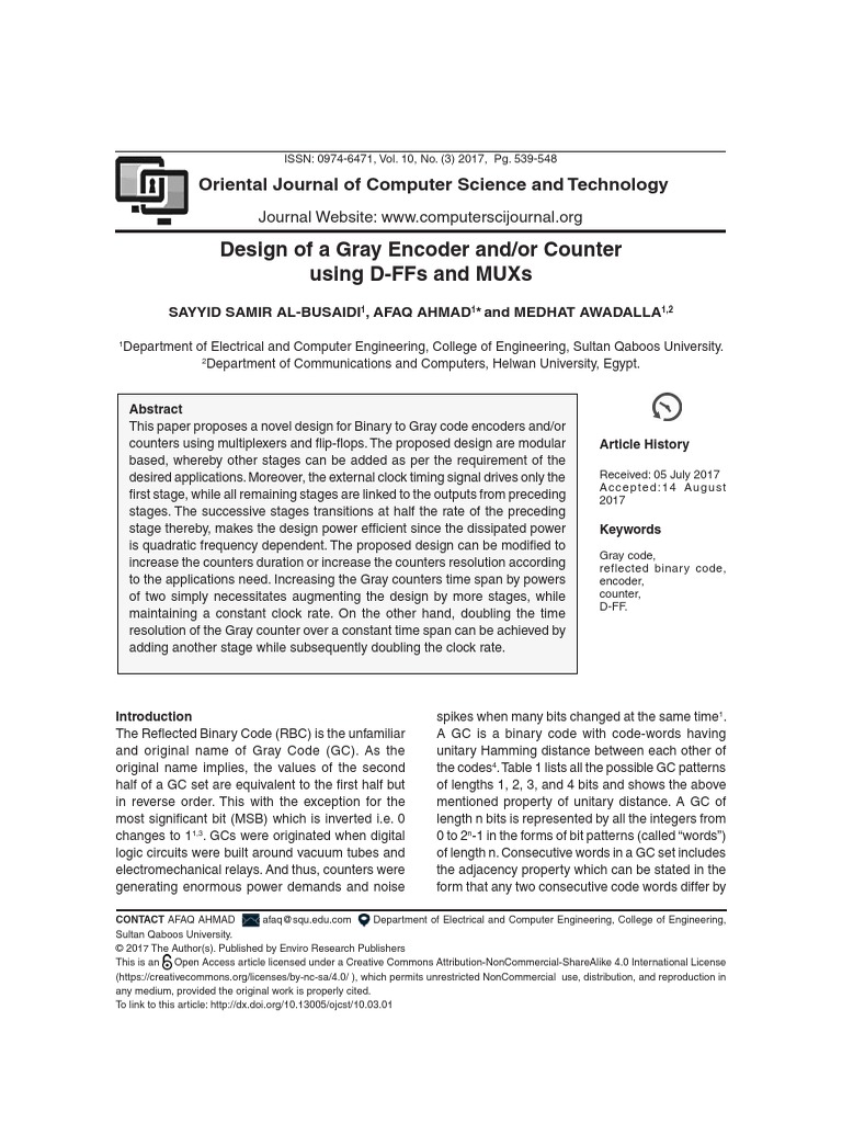 Design of A Gray Encoder And/or Counter Using D-FFs and MUXs | PDF ...