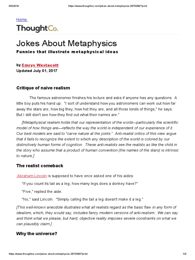Jokes About Metaphysics | PDF | Philosophical Realism | Nothing