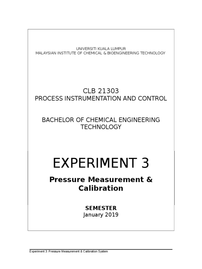 Experiment 3: Pressure Measurement & Calibration | PDF | Pressure ...