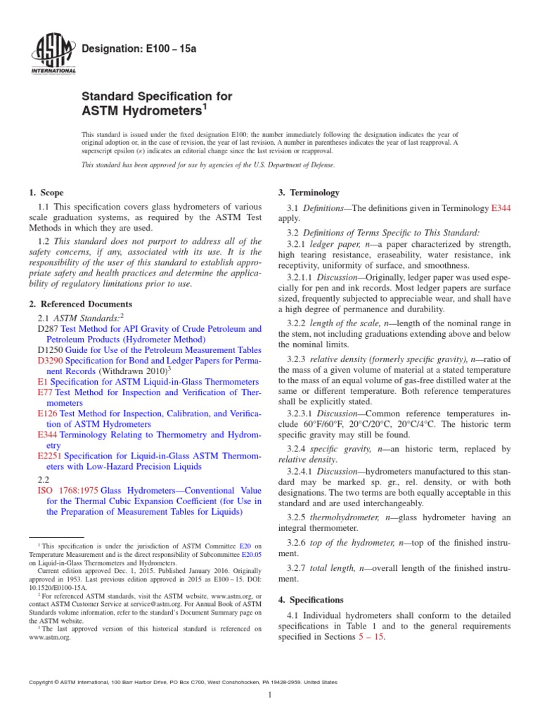 ASTM E100-15a | PDF | Thermometer | Density