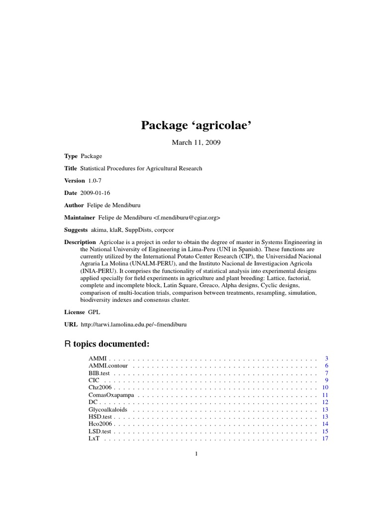 Agricolae PDF | PDF | Multiple Comparisons Problem | Analysis Of Variance