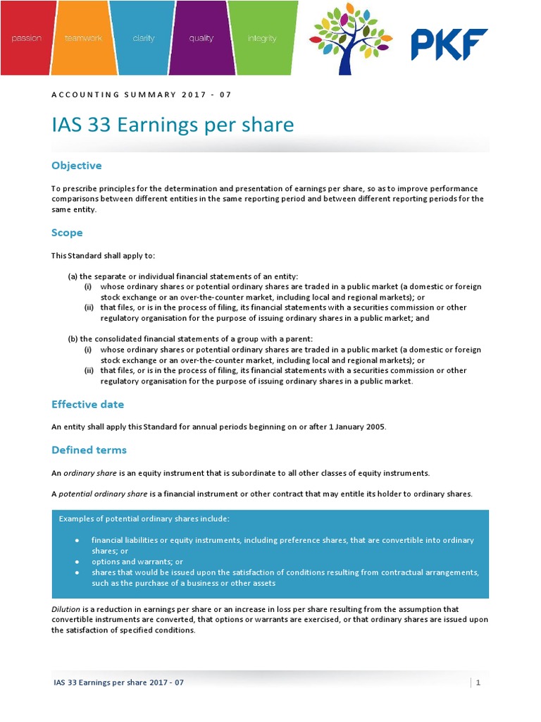 Ias 33 Earnings Per Share Summary | PDF | Income Statement | Earnings ...