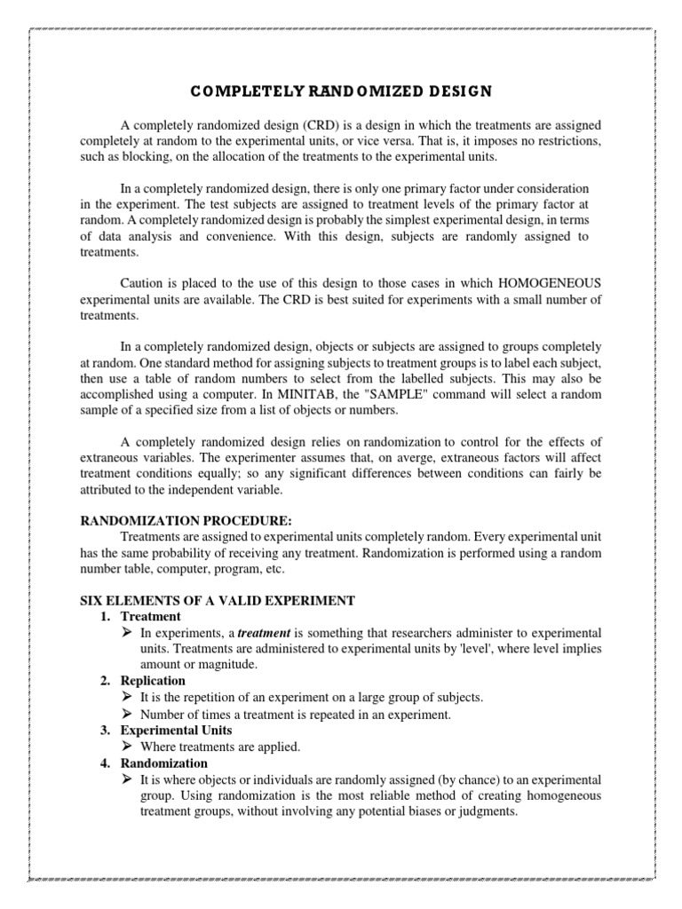 Completely Randomized Design | PDF | Errors And Residuals | Analysis Of ...