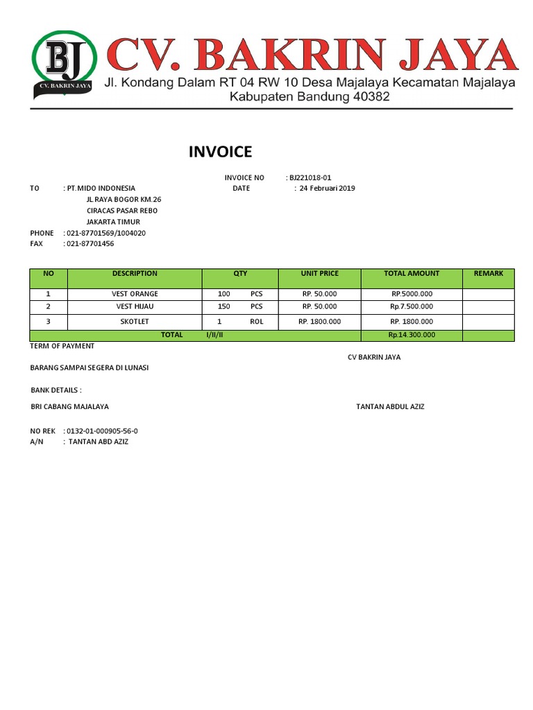 Invoice Bakrin Rompi Holcim | PDF