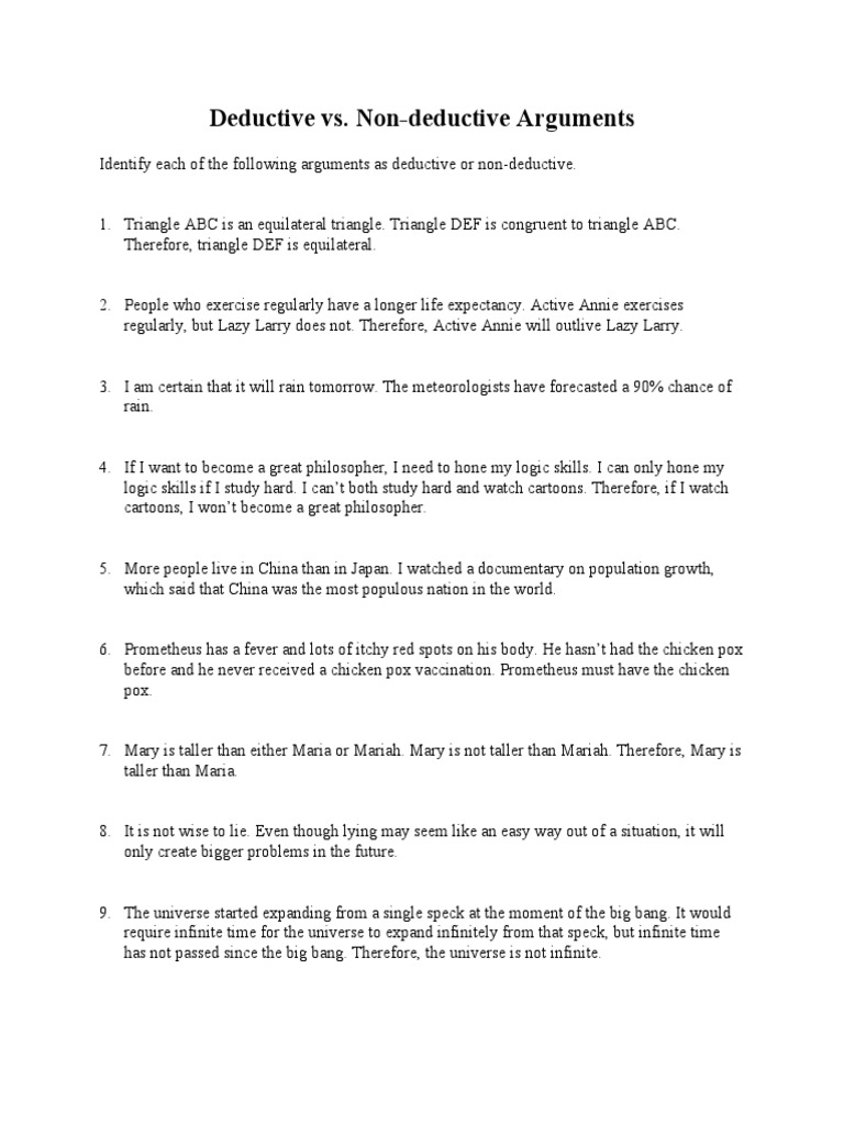 Deductive vs. Non-Deductive Arguments Guide | PDF