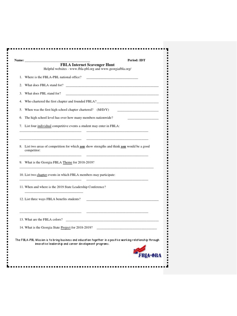 IDT Fbla Scavenger Hunt 15 16 | PDF