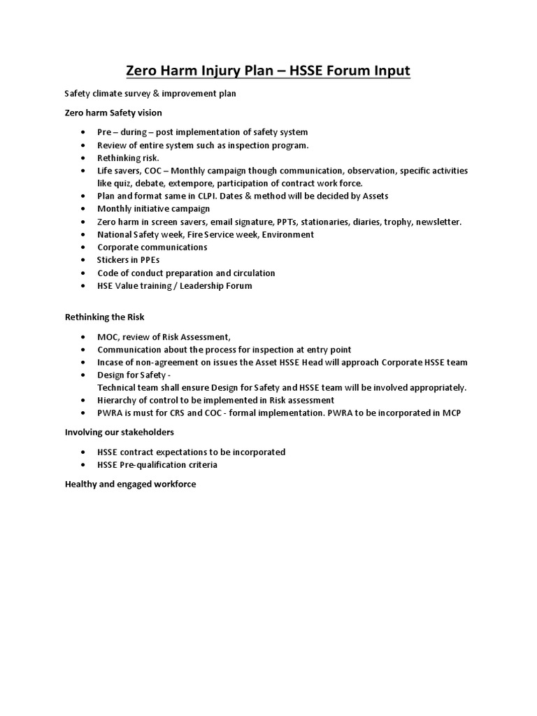 Zero Harm Injury Plan | PDF | Computers