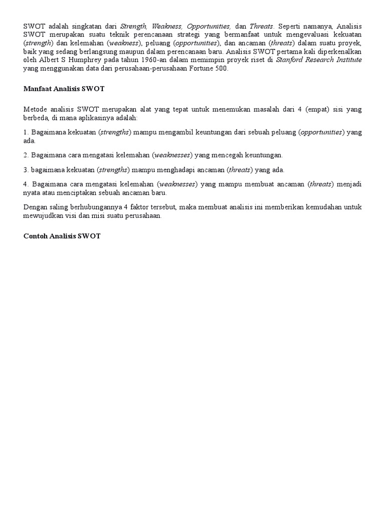 SWOT Adalah Singkatan Dari Strength | PDF | Bisnis