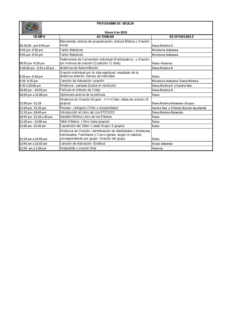 Programacion Vigilia - 20190308 | PDF | Textos Religiosos | Biblia