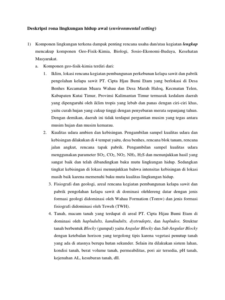 Deskripsi Rona Lingkungan Hidup Awal AMDAL SAWIT | PDF