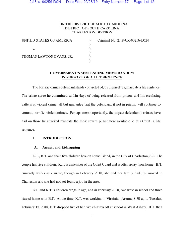 Thomas Evans Sentencing Memorandum | PDF | Deterrence (Legal ...