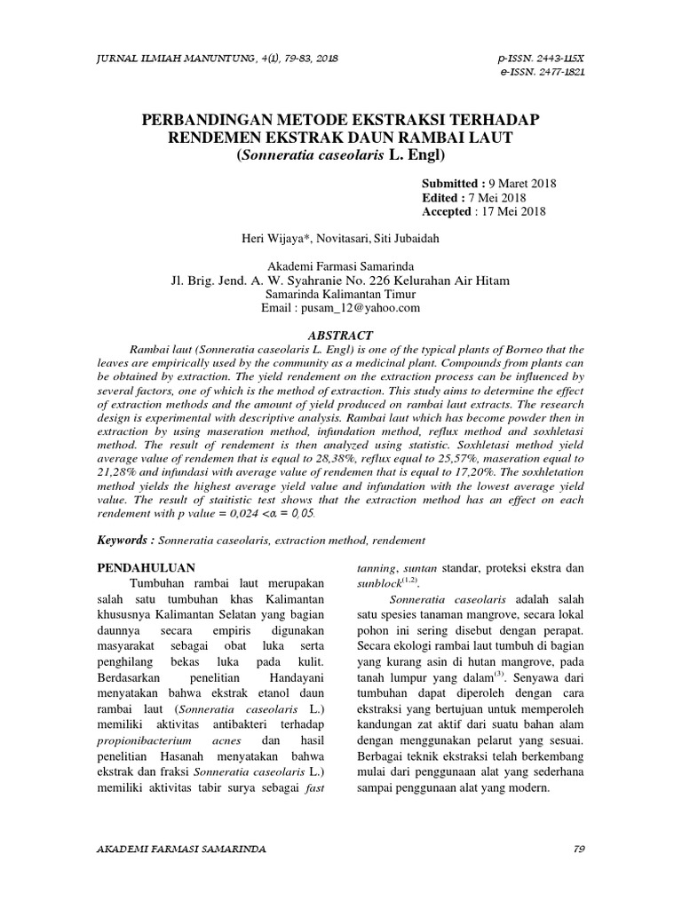 Metode Ekstraksi Daun Rambai Laut | PDF