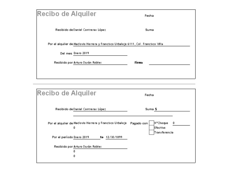 Modelo de Recibo de Alquiler PDF | PDF