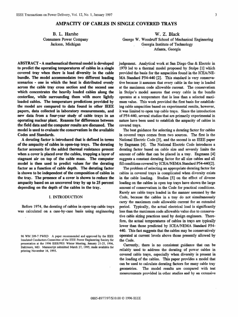Ampacity of Cables in Single Covered Trays - IEEE | PDF | Electrical ...