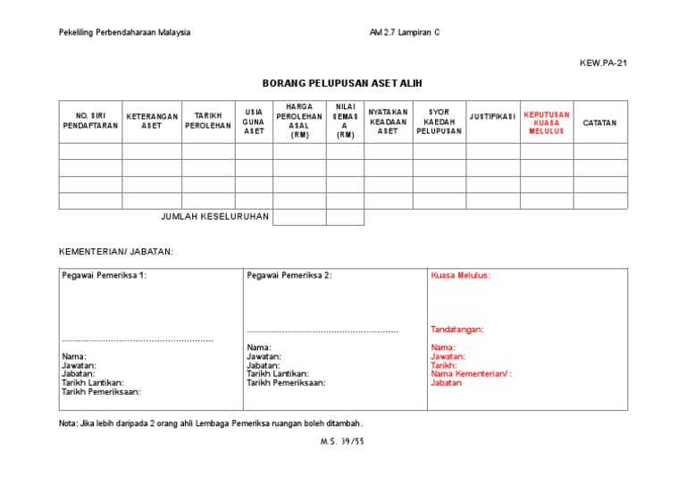 Kew - Pa-21 Borang Pelupusan | PDF